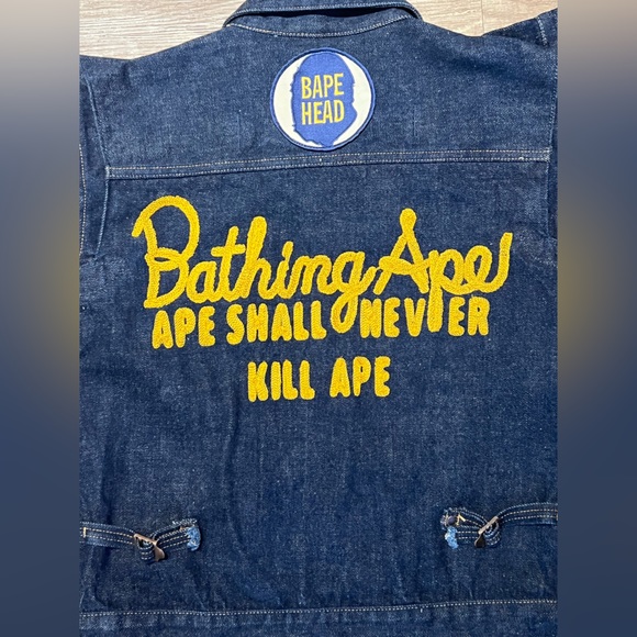 Bape | Jackets & Coats | Bape Champion Logo Embroidery Denim Jacket ...